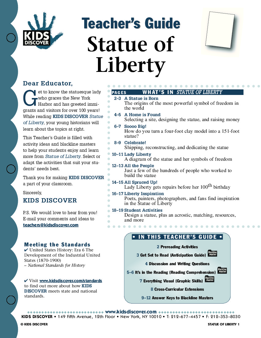 Teacher's Guide: Kids Discover Statue of Liberty | Kids Discover Online